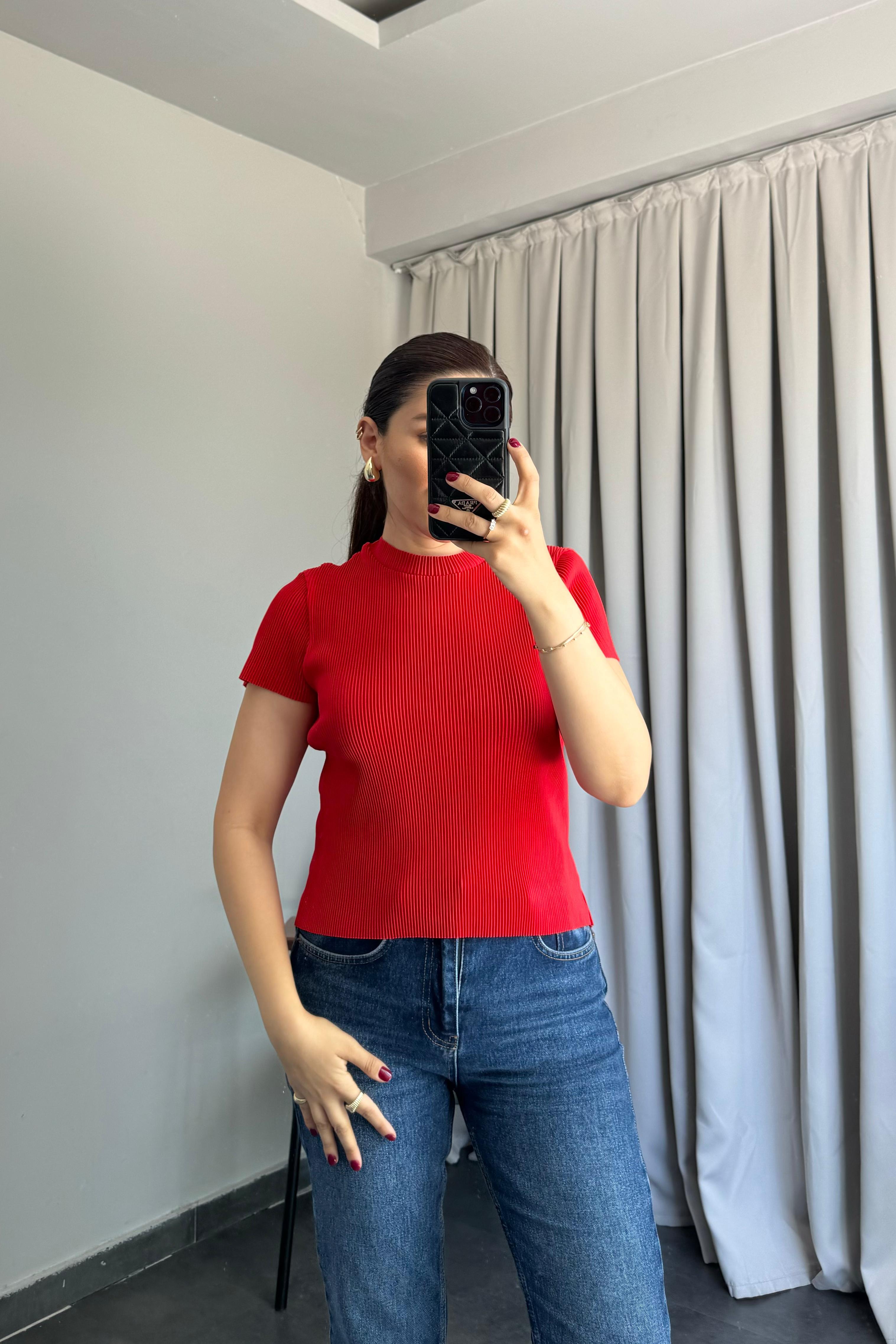 SIFIR YAKA PLİSELİ BLUZ/6231