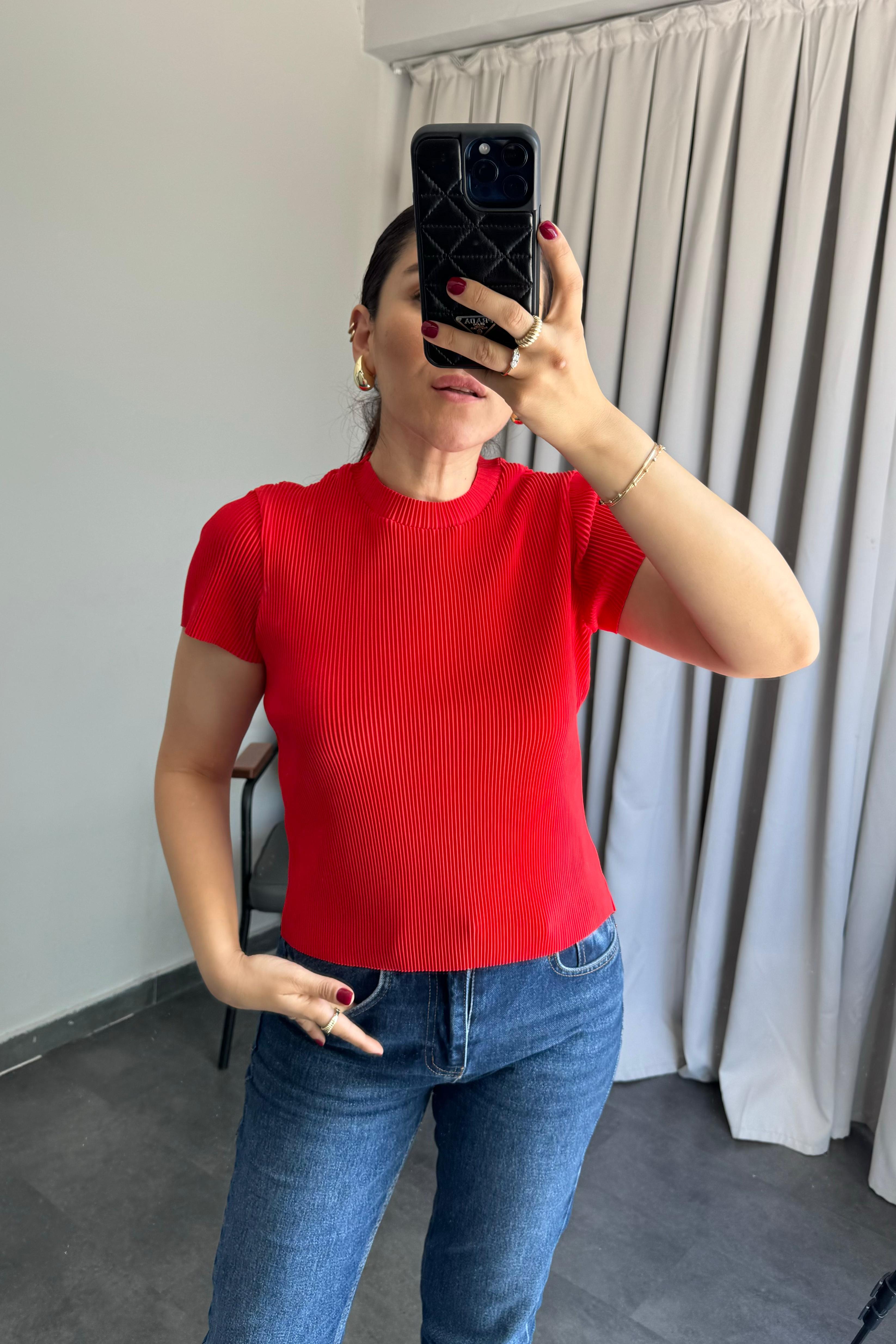 SIFIR YAKA PLİSELİ BLUZ/6231