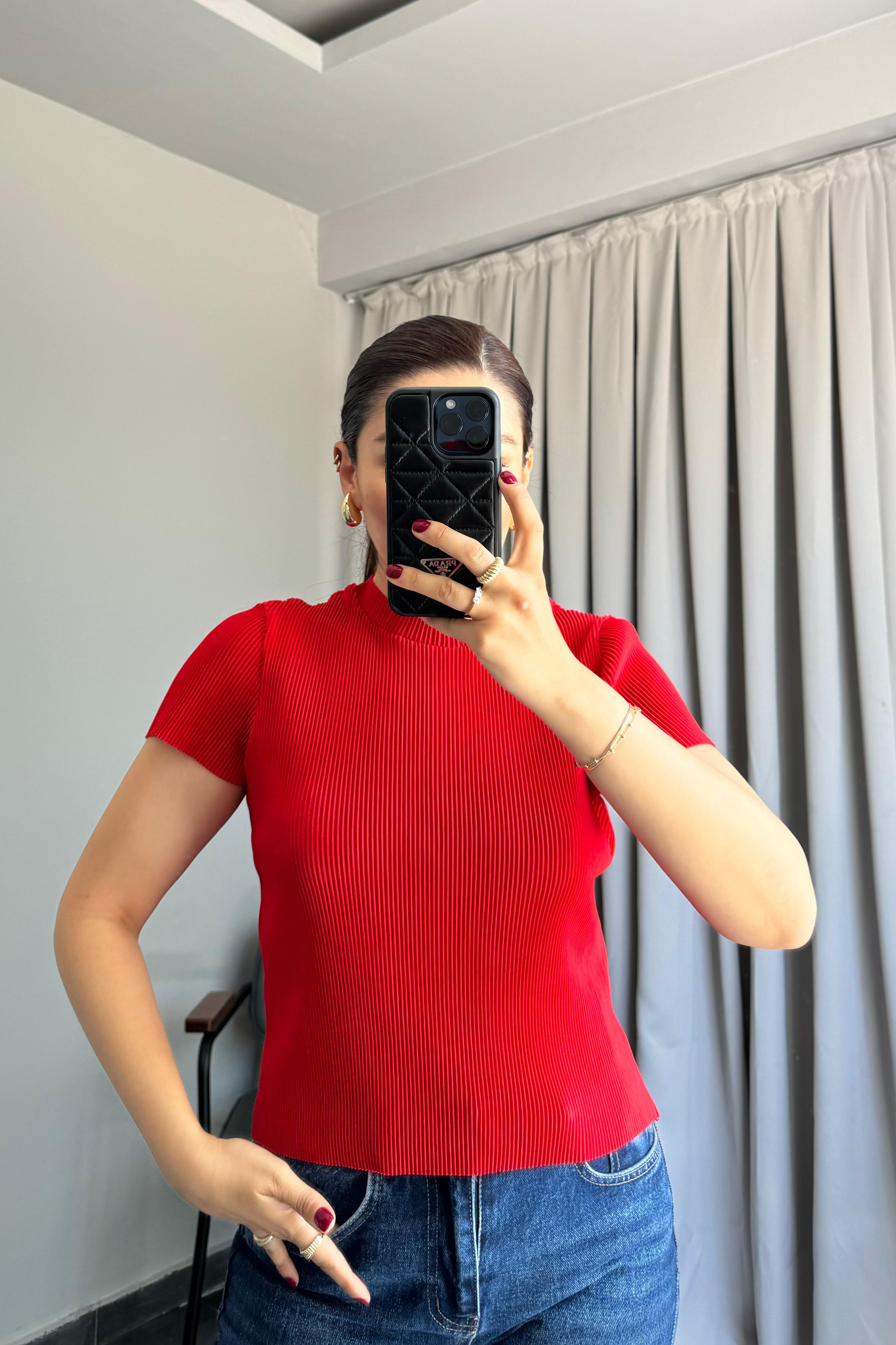 SIFIR YAKA PLİSELİ BLUZ/6231