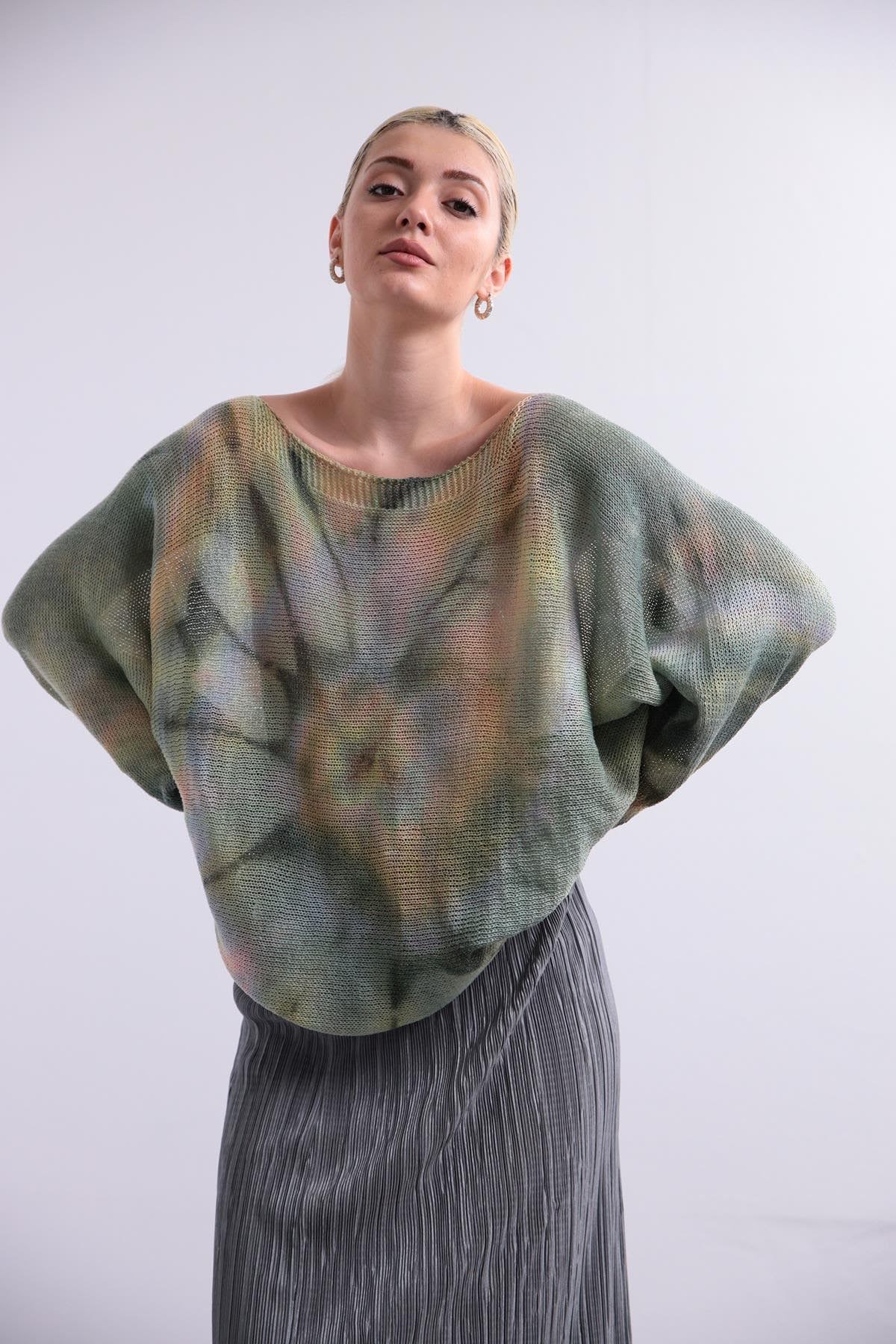 Renkli Batik Desenli Yarasa Kol File Bluz - Şaman Butik - Bohem Giyim ...