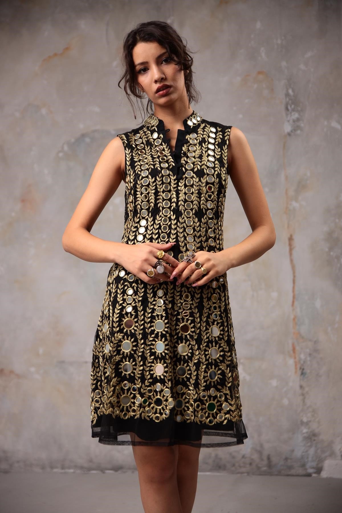 Siyah İşlemeli Aynalı Şık Elbise - Şaman Butik - Bohem Giyim ve ...