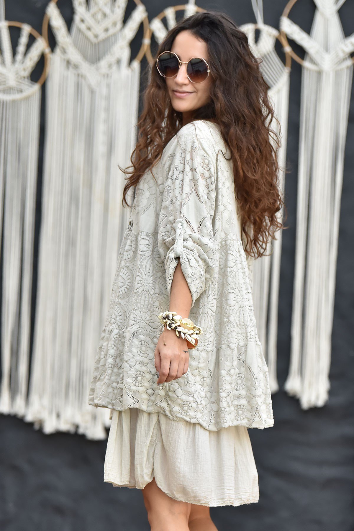 Two-Layered Cream Tunic with Lace - Şaman Butik | Boho Fashion