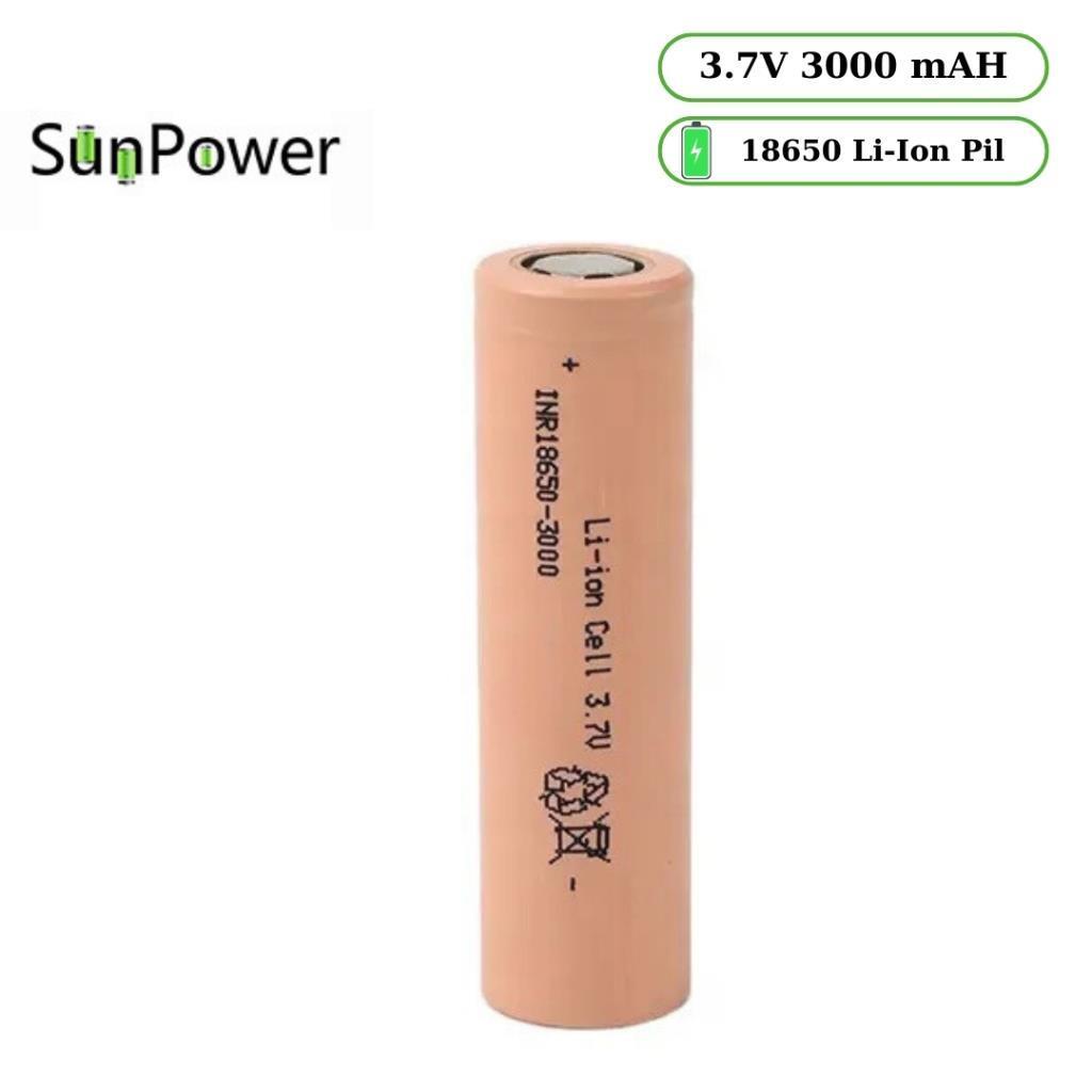 SunPower Li-Ion 18650 3.7V 3000mAh 10C Şarj Edilebilir Pil