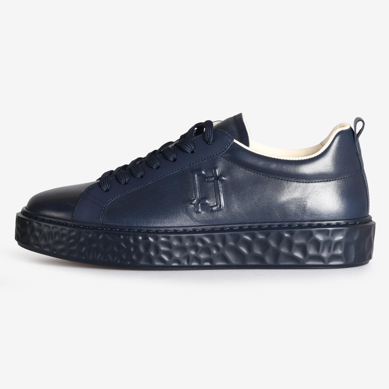 Lacivert Deri Logo Detaylı Erkek Sneaker | Flower Ayakkabı