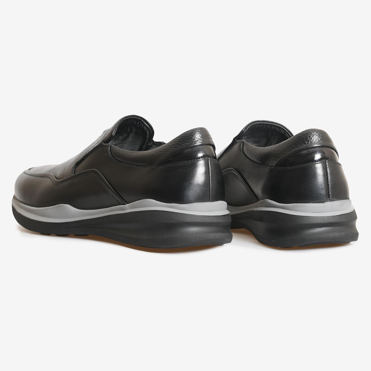 Siyah Deri Logo Detaylı Erkek Loafer | Flower Ayakkabı