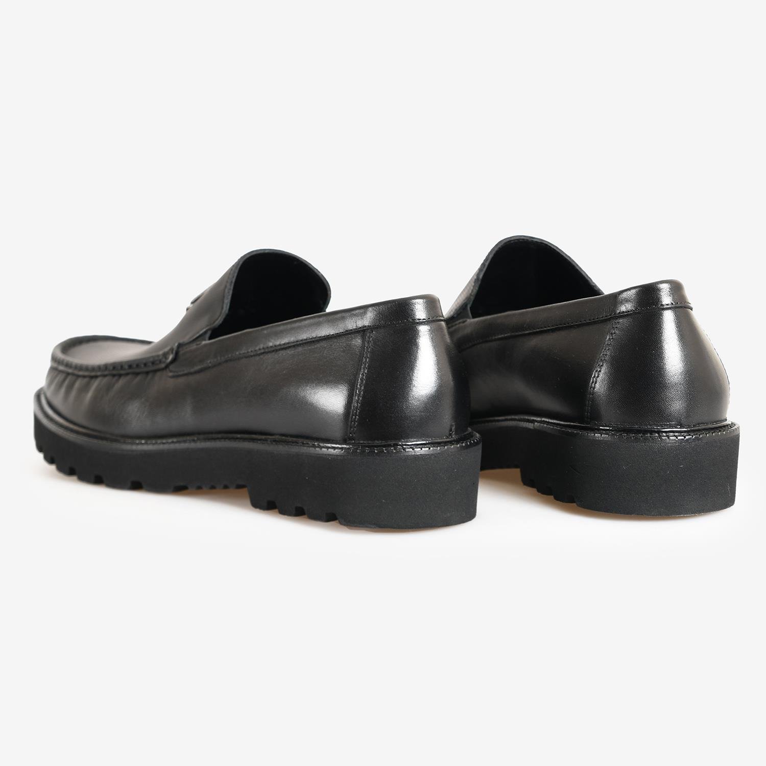 Siyah Deri Logo Detaylı Erkek Loafer | Flower Ayakkabı