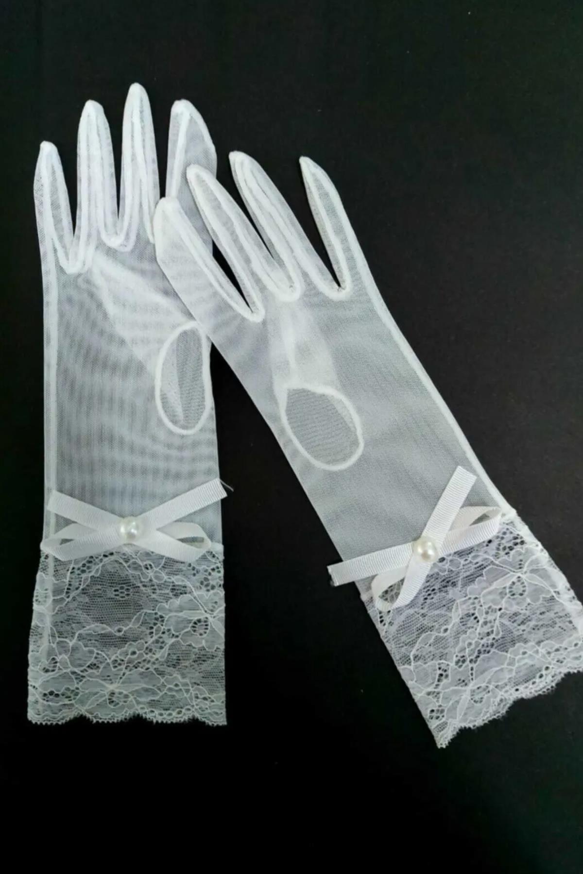 Beyaz Kurdele Detaylı Gelin Eldiveni | Hayalperest