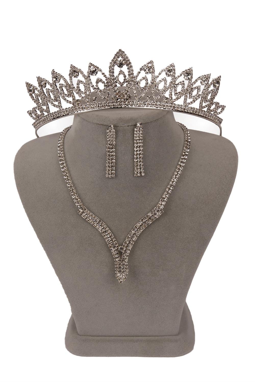 Hira Crystal Stone Evening Dress Necklace Earring Set and Thin Leaf ...