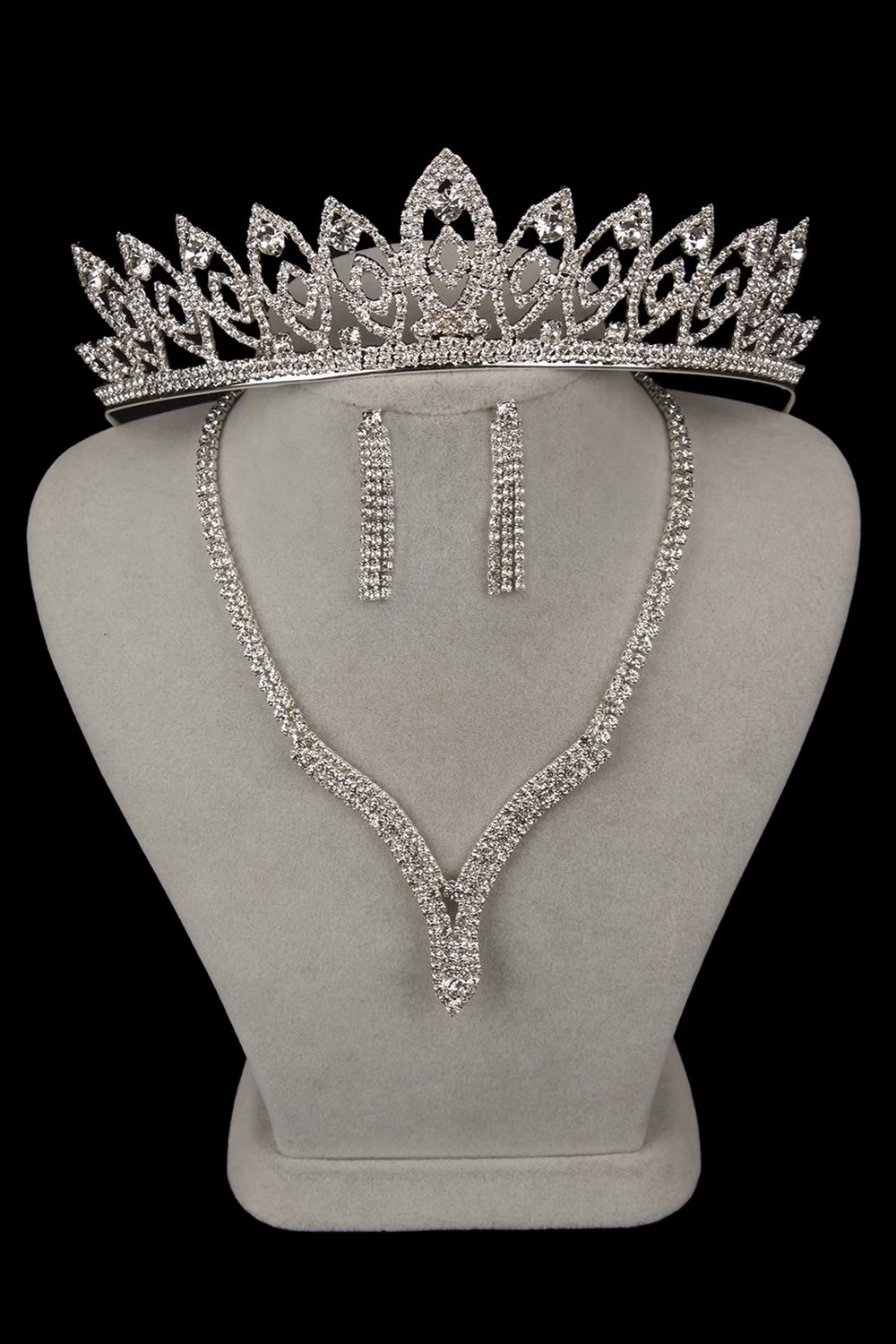 Hira Crystal Stone Evening Dress Necklace Earring Set and Thin Leaf ...