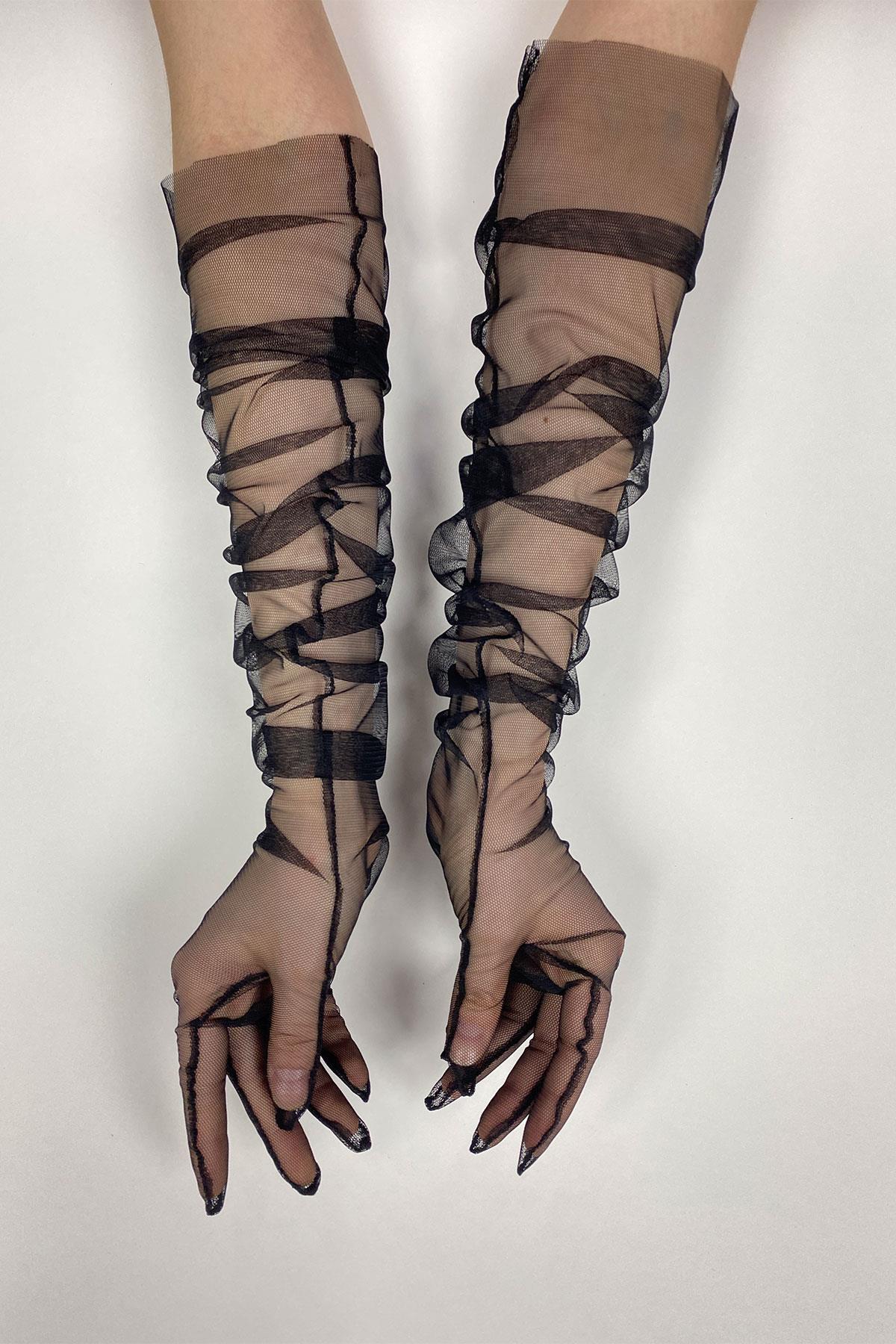 Black Long Stylish Bridal Gloves Tulle Gloves Wedding/Wedding/Party ...