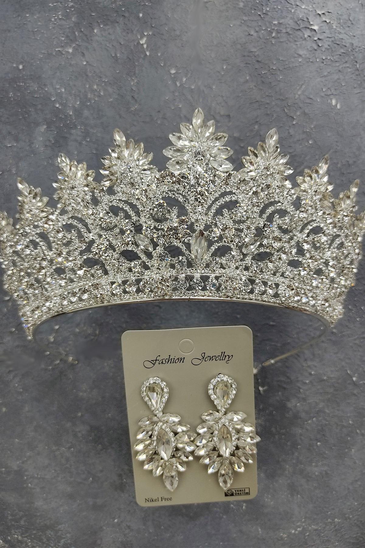 Wholesale Angelina Model Bridal Crown and Drop Stone Earrings | Daydreamer