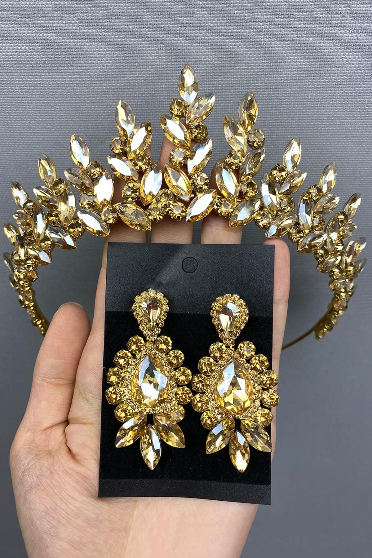 Wholesale Honey Color Subra Bridal Henna Crown and Earrings | Daydreamer