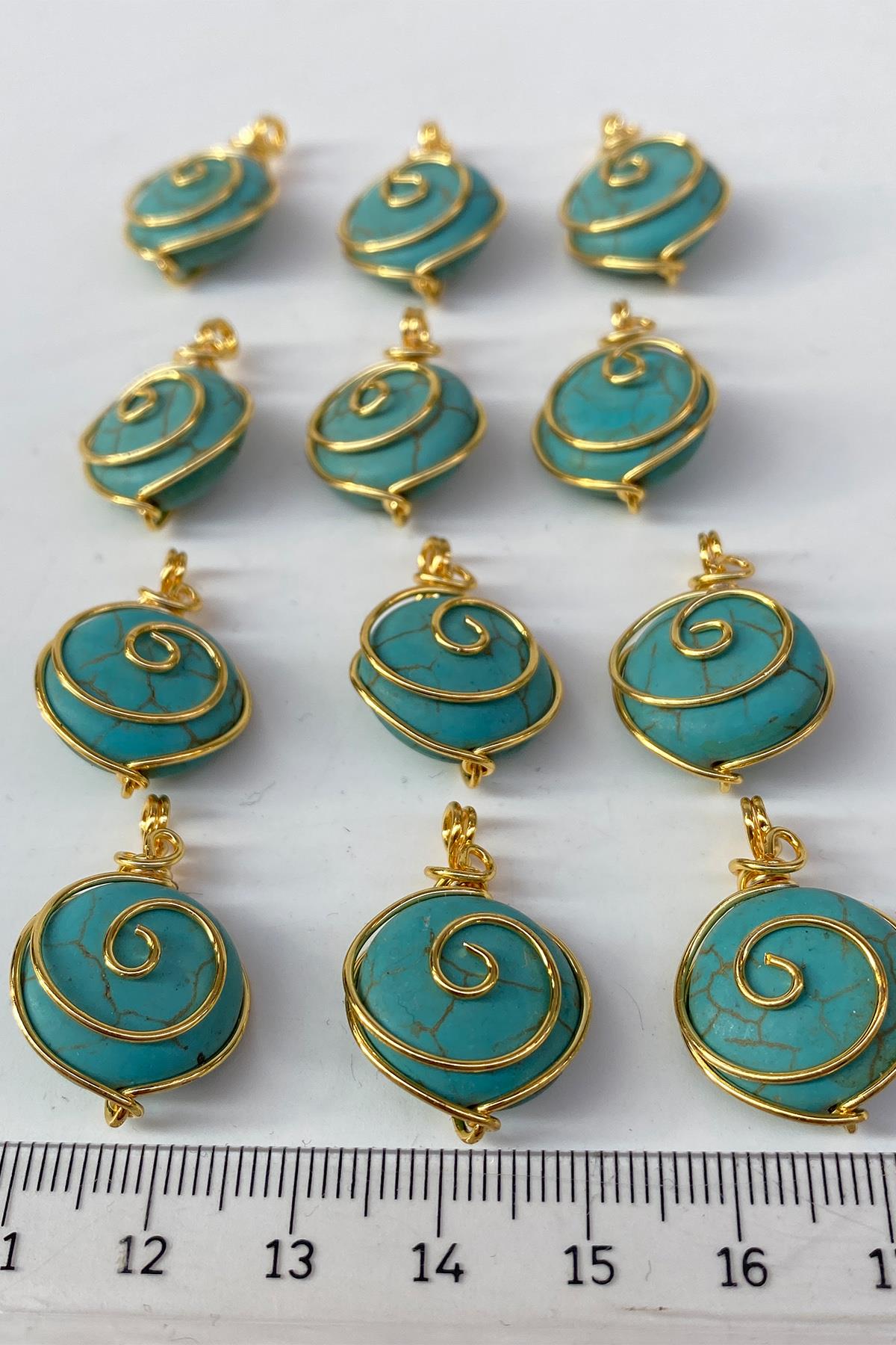 Turkuaz Oval Dogal Taşlı Gold Detaylı Kolye Ucu | Hayalperest