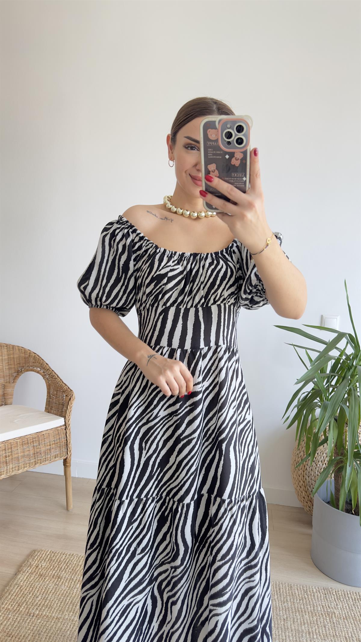 Peste Orj Marka Gipeli Zebra Elbise