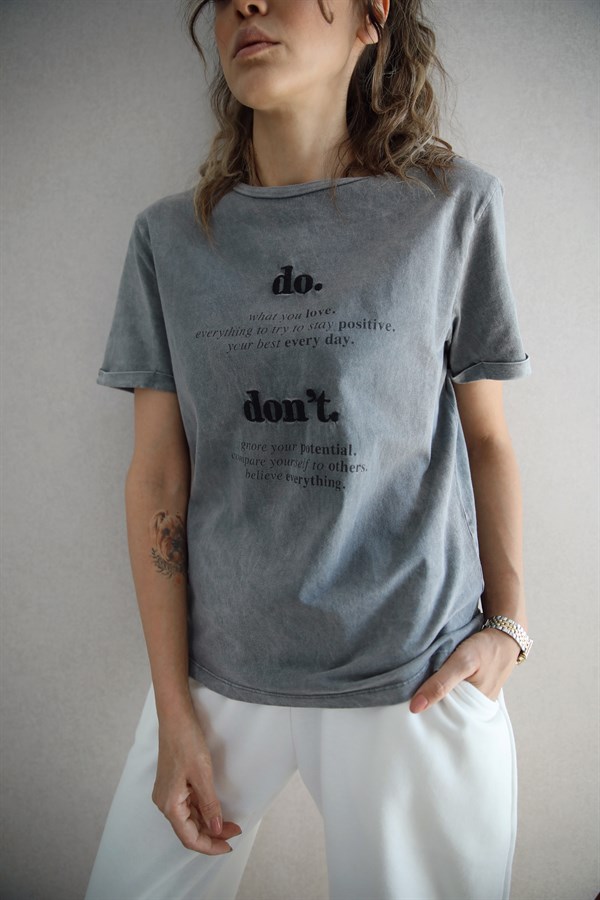 Antrasit Parça Boya Basic Tişört