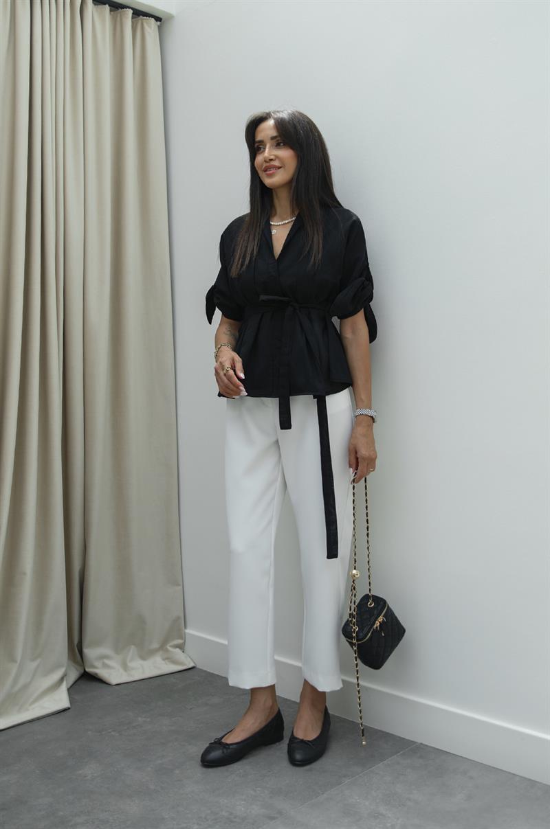 Beyaz Dimple Yüksek Bel Pantolon 699,00 TL