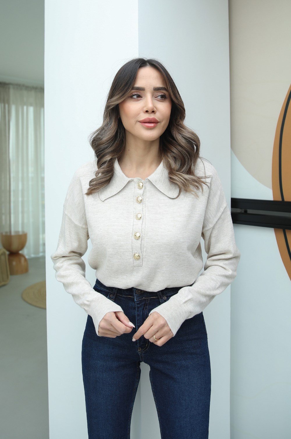 Taş Rengi Gold Düğmeli Polo Yaka Triko 359,00 TL