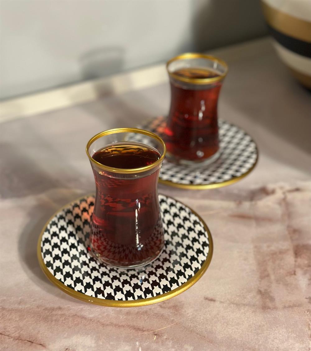 12 Parça Kazayağı Gold İstanbul Çay Takımı