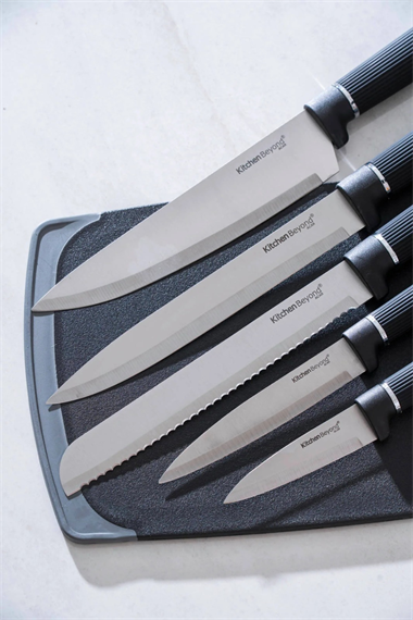 Vanni Cooper 12 Parça Standlı Kesme Tahtası Servis Ve Bıçak Seti Siyah