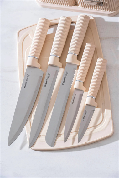 Vanni Cooper 12 Parça Standlı Kesme Tahtası Servis Ve Bıçak Seti