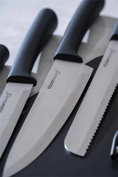 Vanni Cooper 8 Parça Standlı Kesme Tahtası Ve Bıçak Seti Siyah