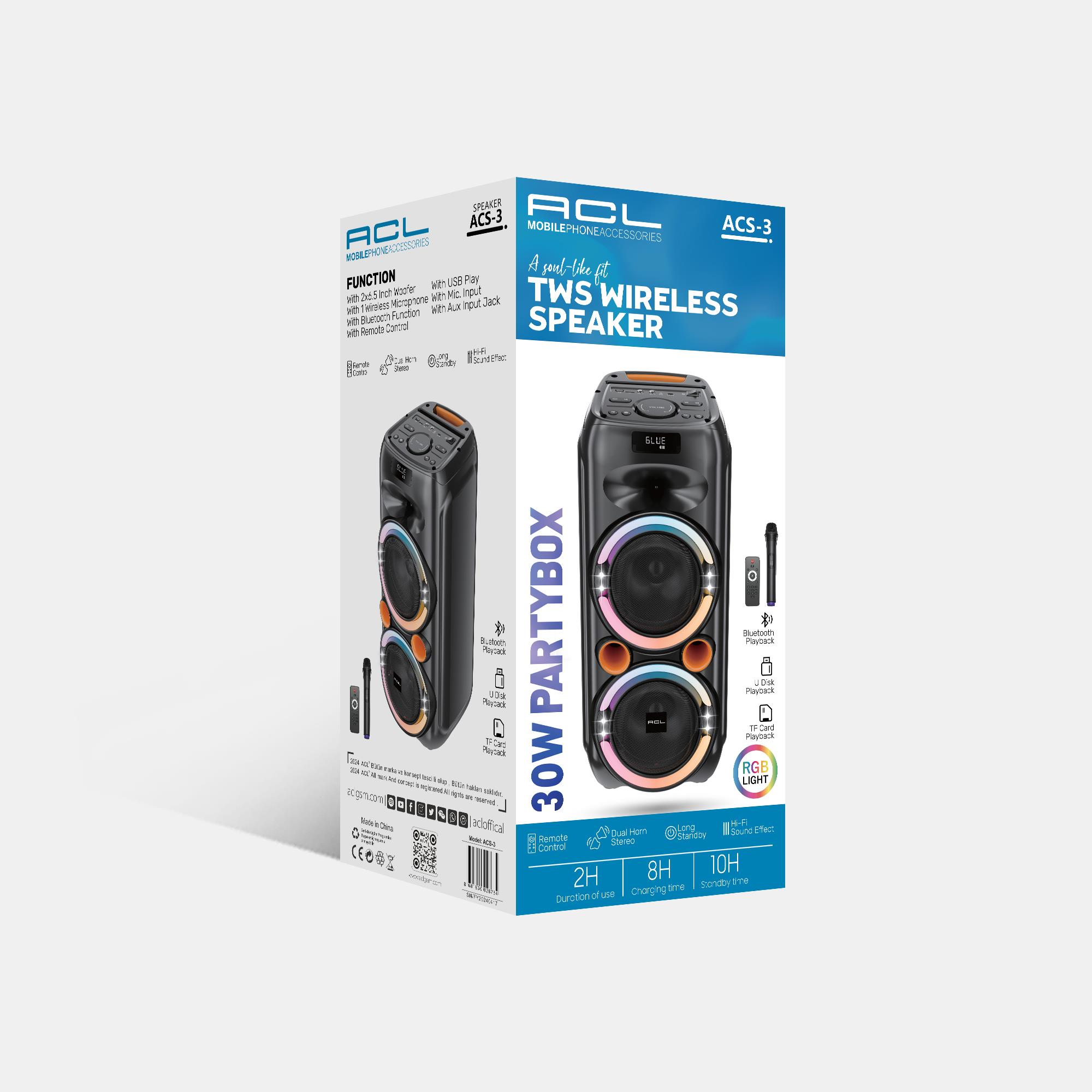 ACL ACS-2 Karaoke Mikrofonlu Taşınabilir Bluetooth Hoparlör