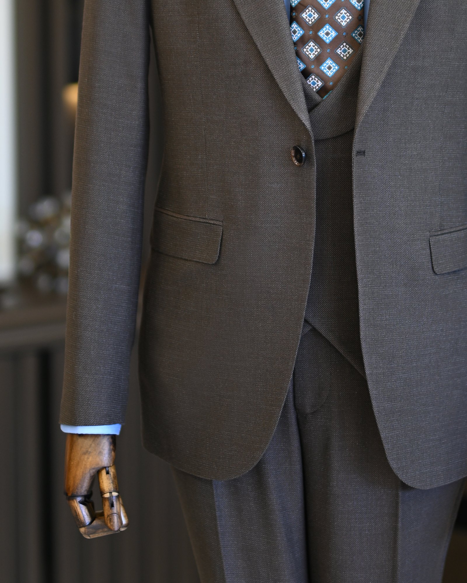 İTALYAN STİL SLİM FİT ERKEK CEKET YELEK PANTOLON TAKIM ELBİSE KAHVERENGİ T11021 ITerziAdemAltun