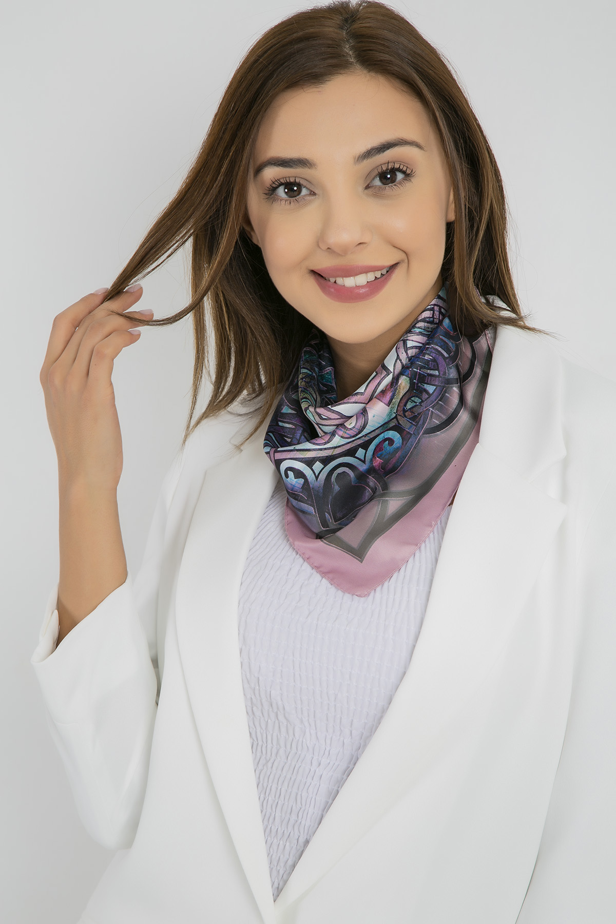 Desenli Saten Fular - GÜL KURUSU