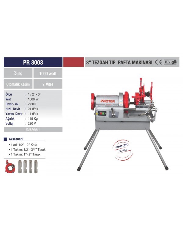 Proter Pr 3003 3" Tezgah Tip Pafta Makinesi - Malzeme Evi