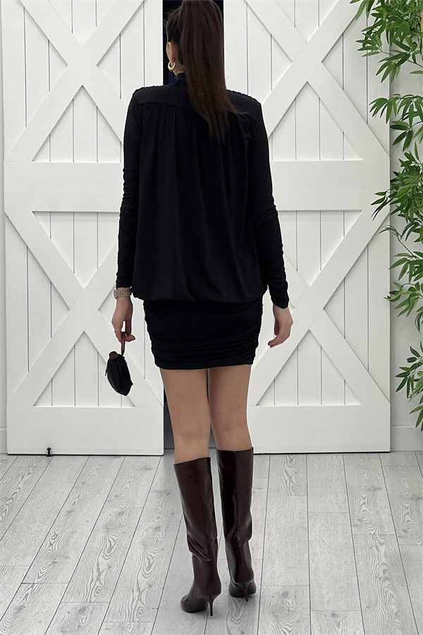 Pepicino ACT Siyah Dökümlü Drapeli Elbise 2525