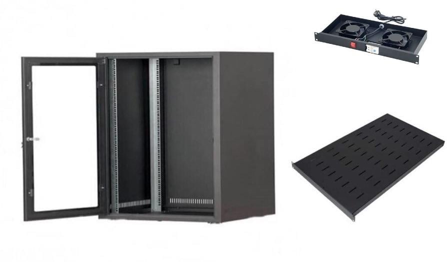 SETRACK 19'' 7U 600X600 CM DUVAR TİPİ RACK KABİNET+ SABİT RAF+2Lİ FAN MODÜLÜ