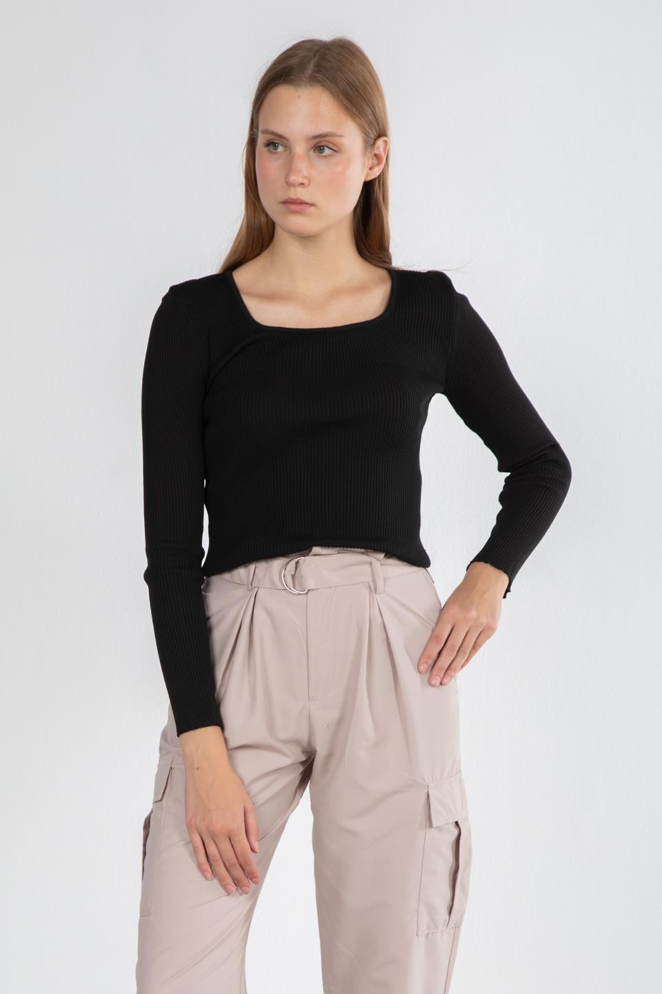 Kare Yaka Basic Body - Siyah