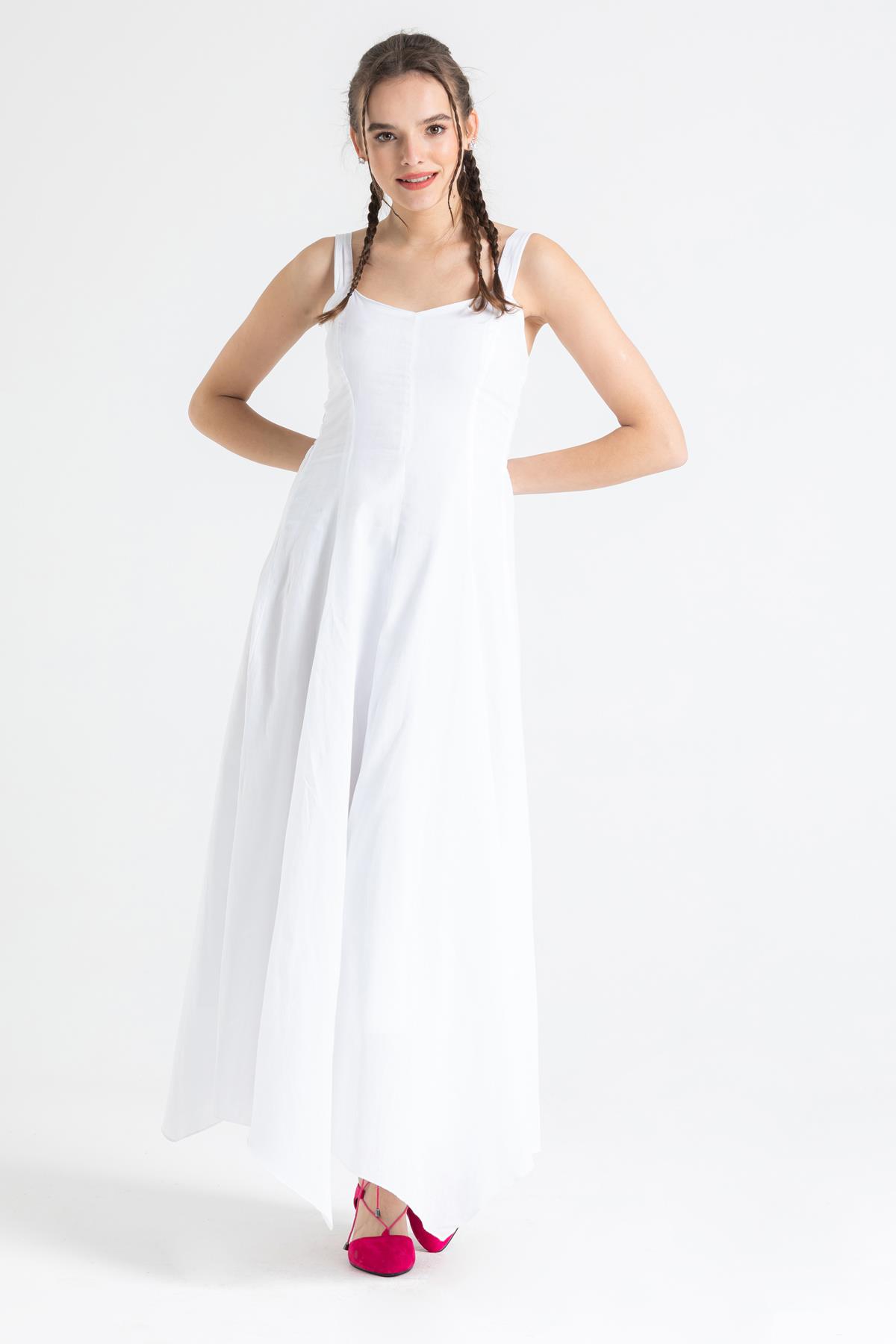 Toptan Emel Vual Uzun Elbise Beyaz | silebezi.com.tr