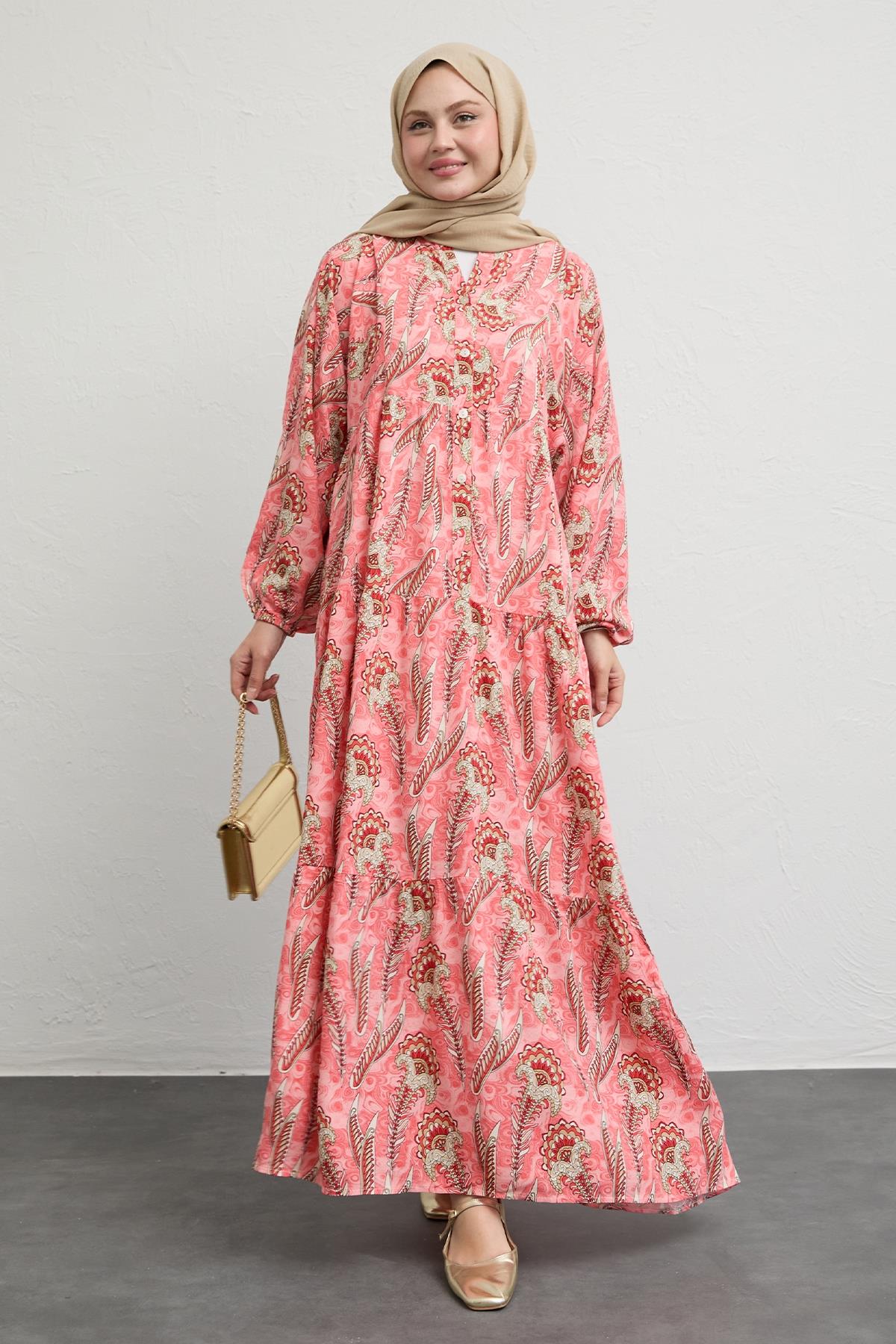 Gonca Çiçek Desen Nar Çiçeği Salaş Elbise | Modasima.com