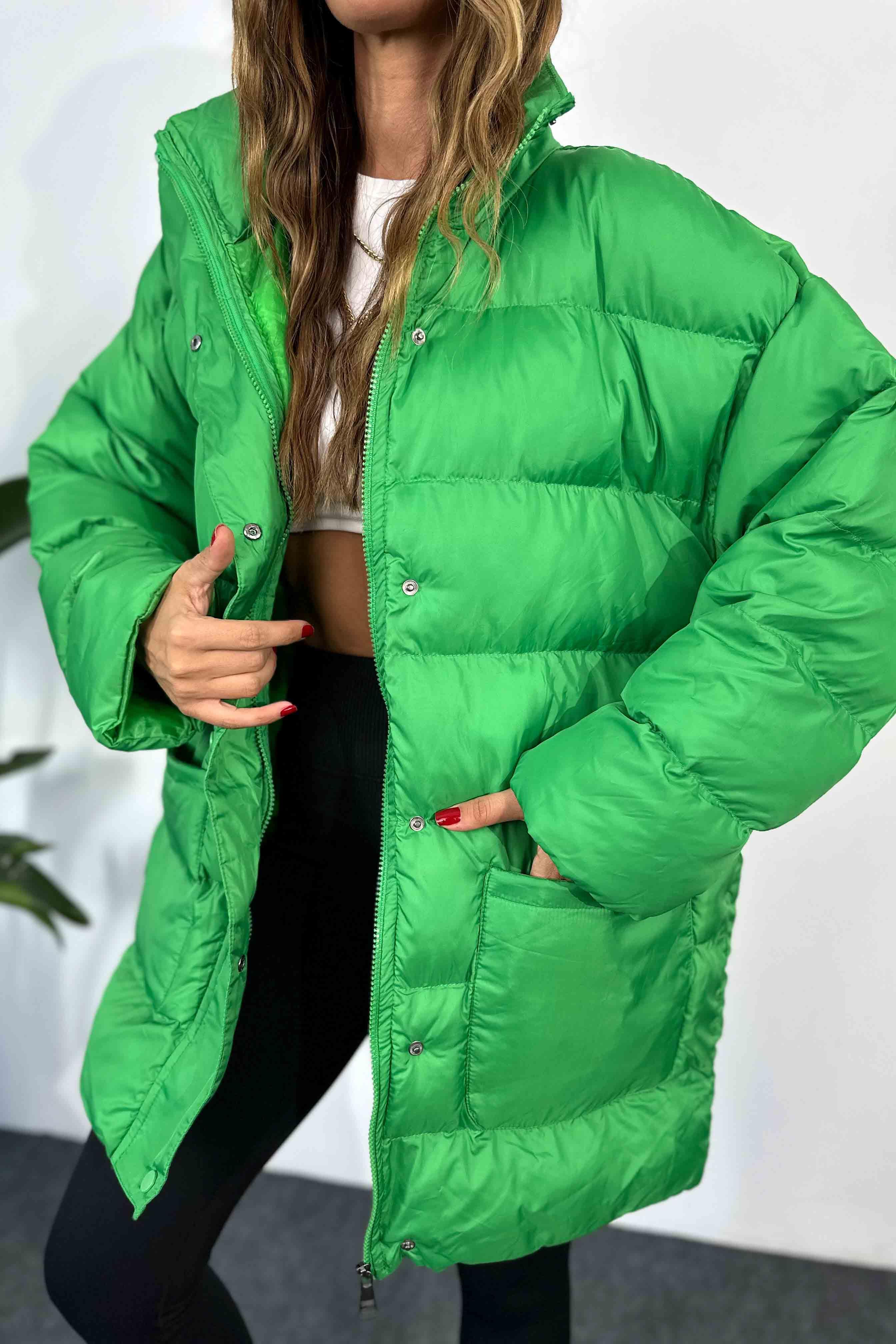 Kargo Cep Detaylı Şişme Mont Yeşil