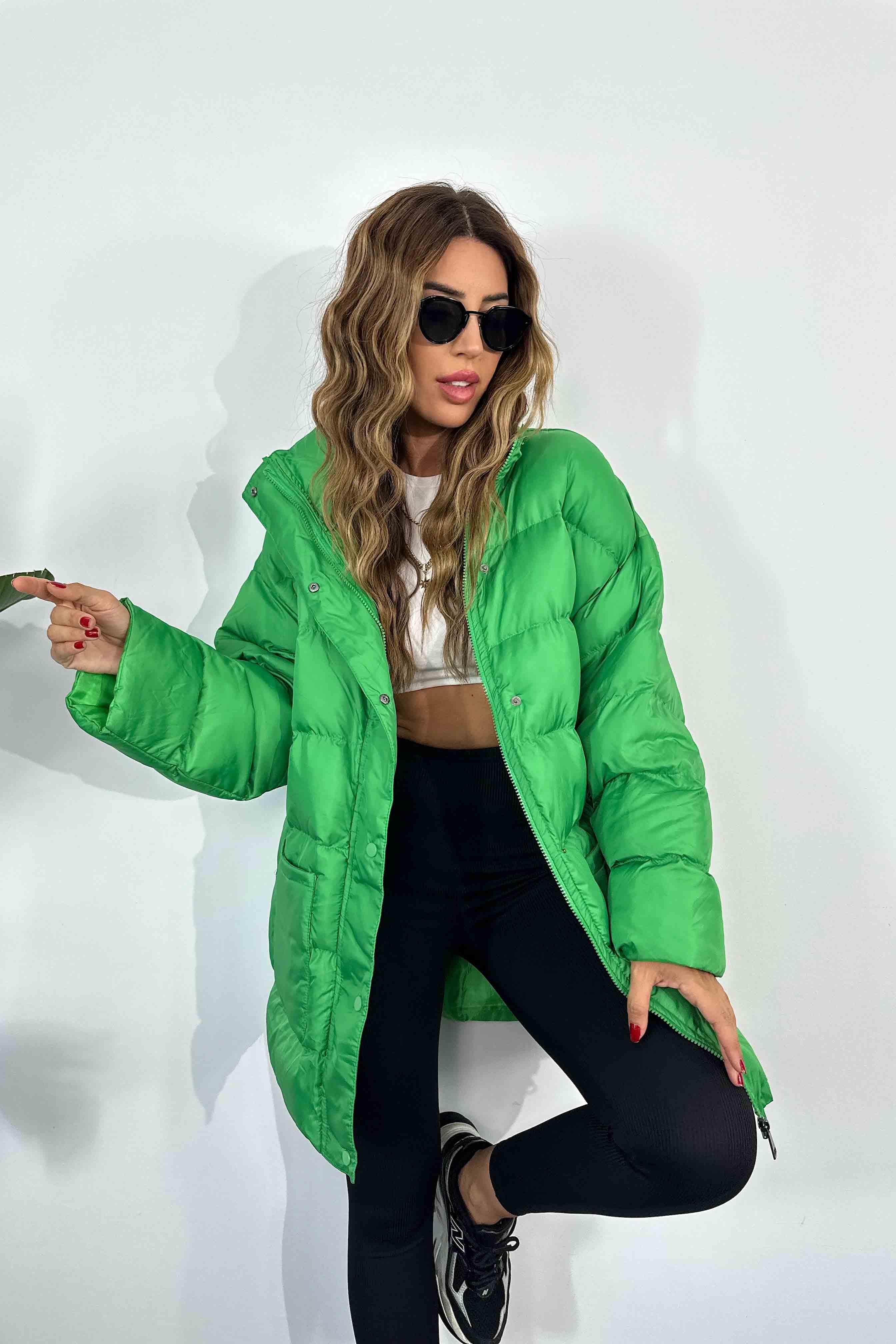 Kargo Cep Detaylı Şişme Mont Yeşil