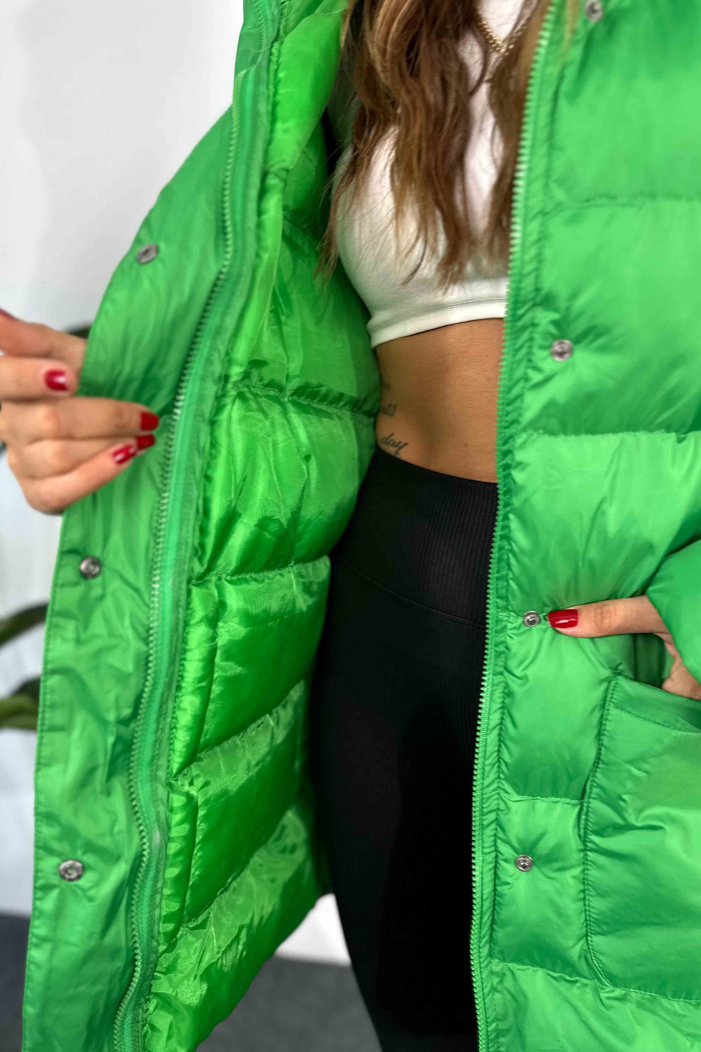 Kargo Cep Detaylı Şişme Mont Yeşil