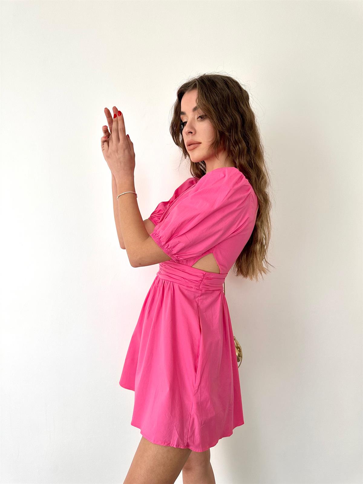 Pembe Karpuz Kol Mini Elbise - Bolesa Suadiye