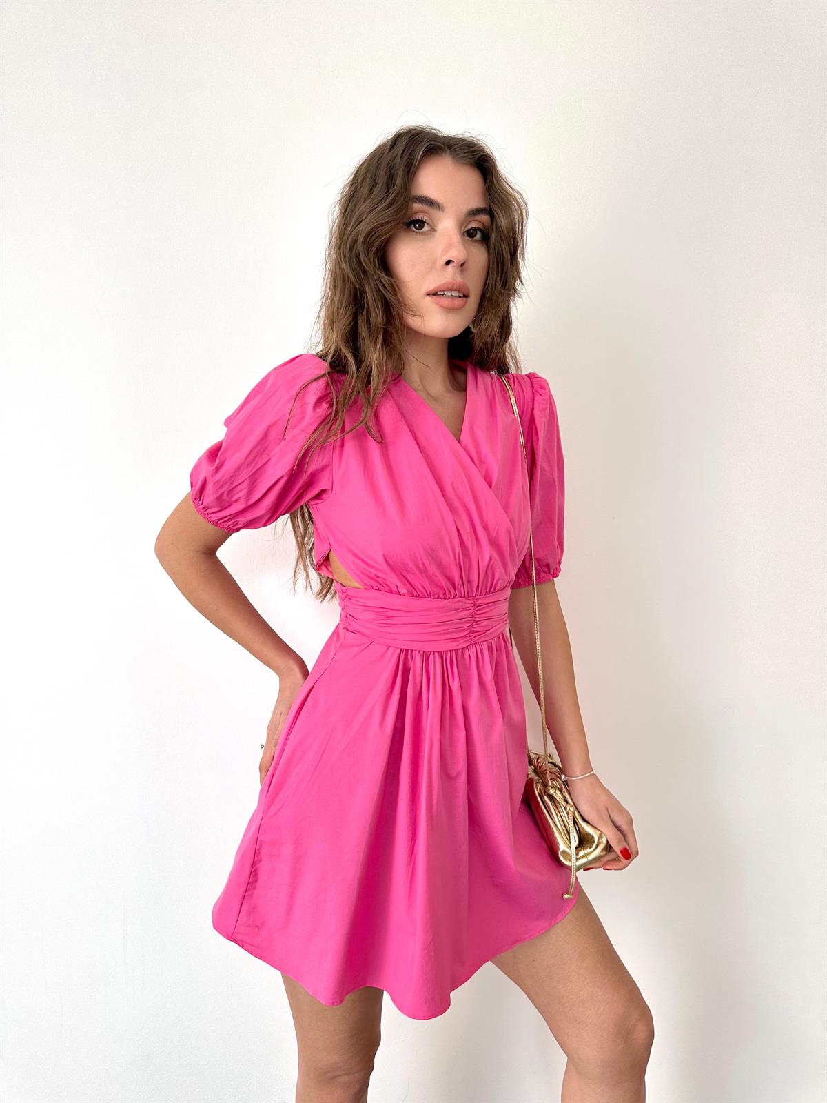 Pembe Karpuz Kol Mini Elbise - Bolesa Suadiye