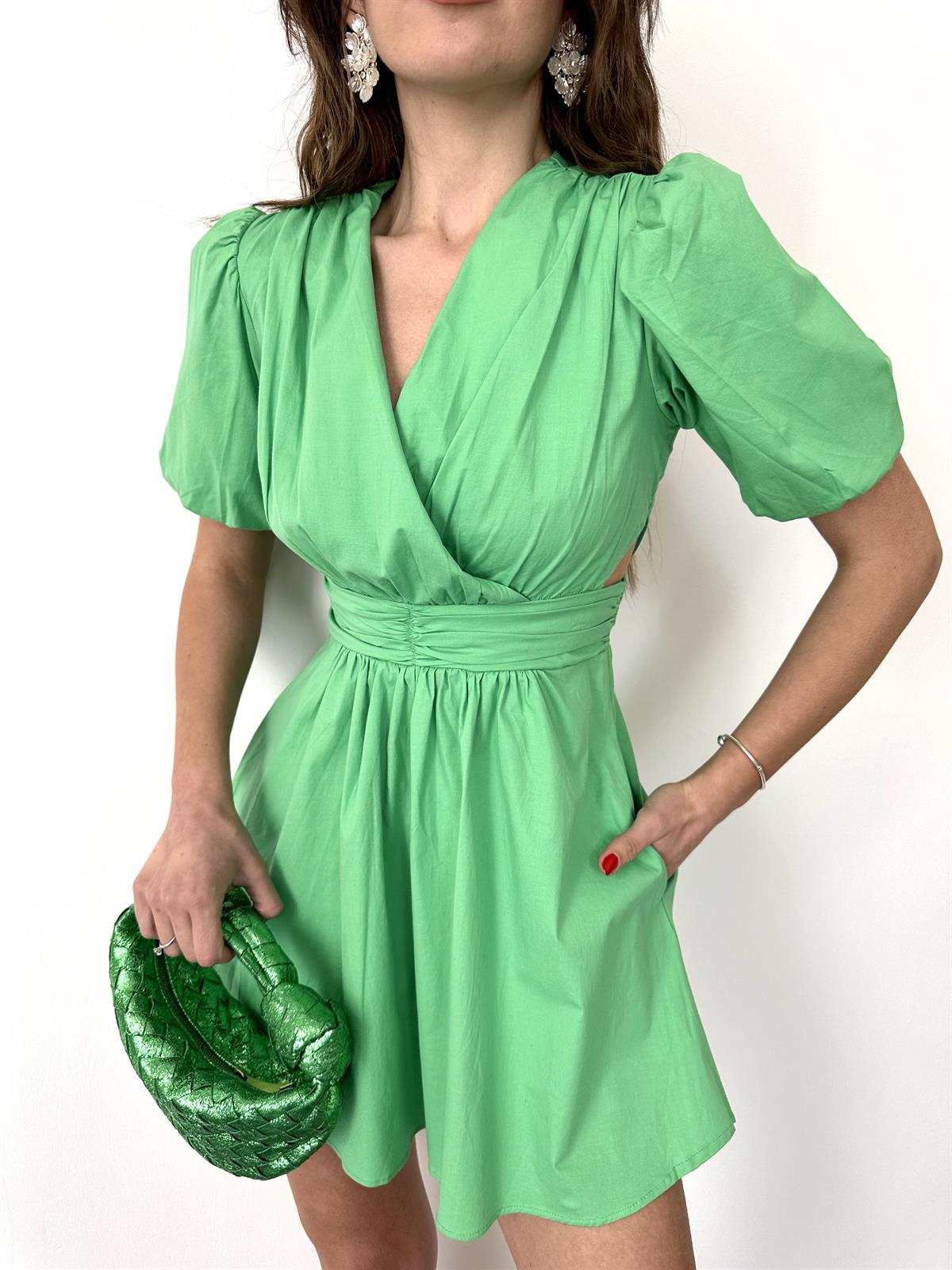 Yeşil Karpuz Kol Mini Elbise - Bolesa Suadiye