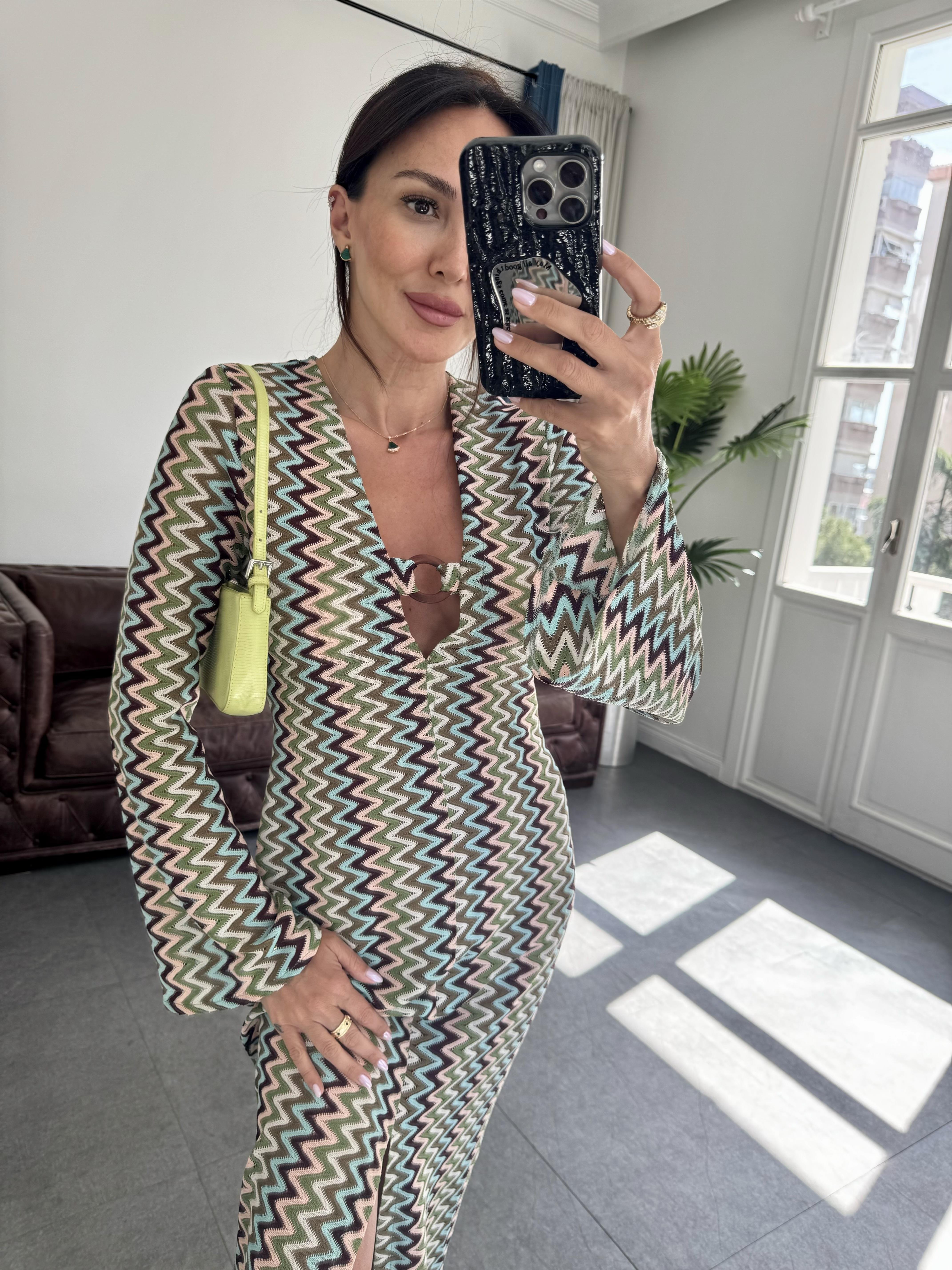 Yeşil Renkli File Elbise-Bolesa Suadiye