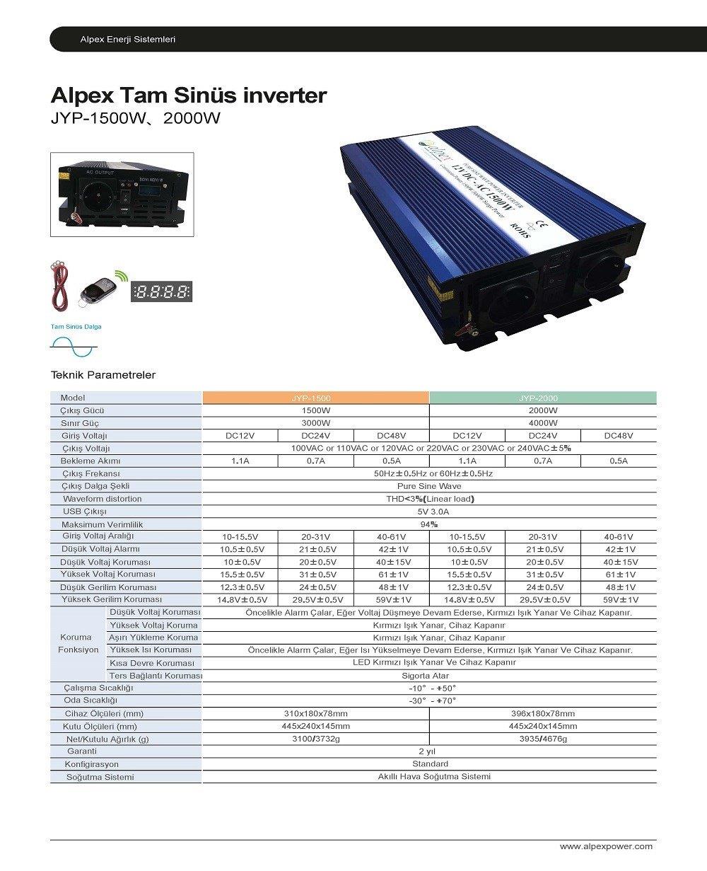 Alpex Tam Sinüs İnverter 2000W 24V