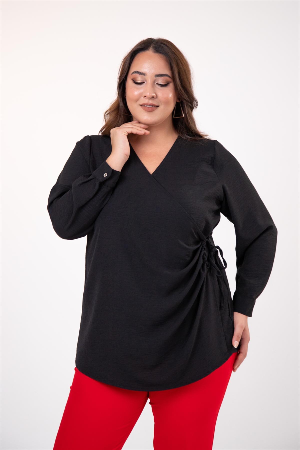 Büyük Beden 333093 Bel Detaylı Bluz Siyah