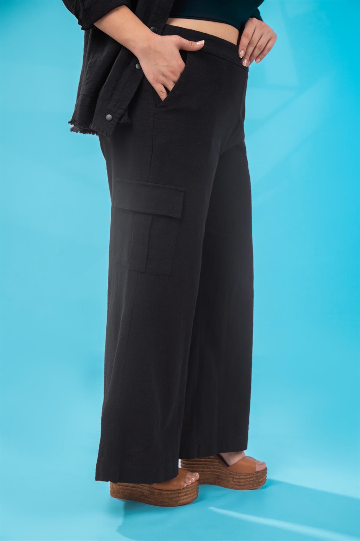 Büyük Beden 1111056 Cepli Pantolon Siyah