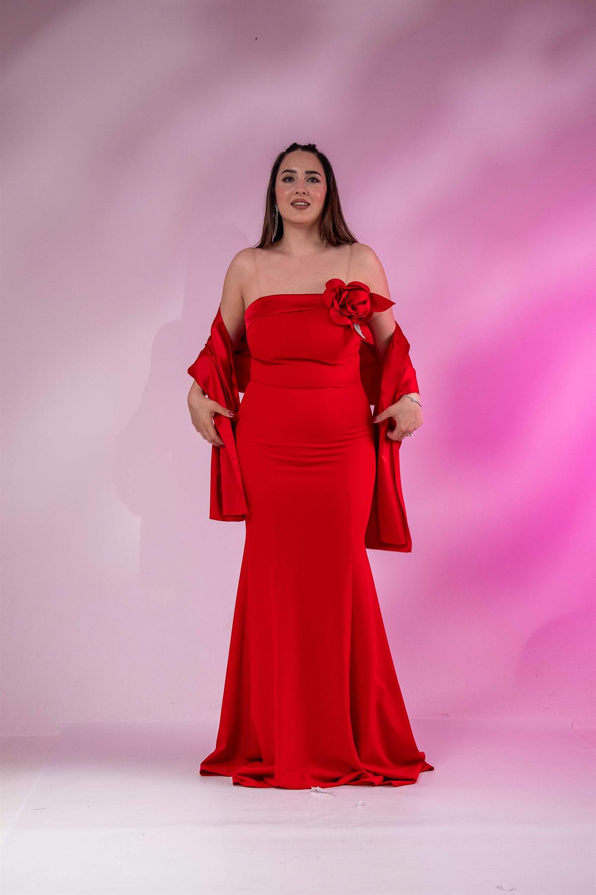 Büyük Beden 2424732 Çiçek Detaylı Biye Kırmızı