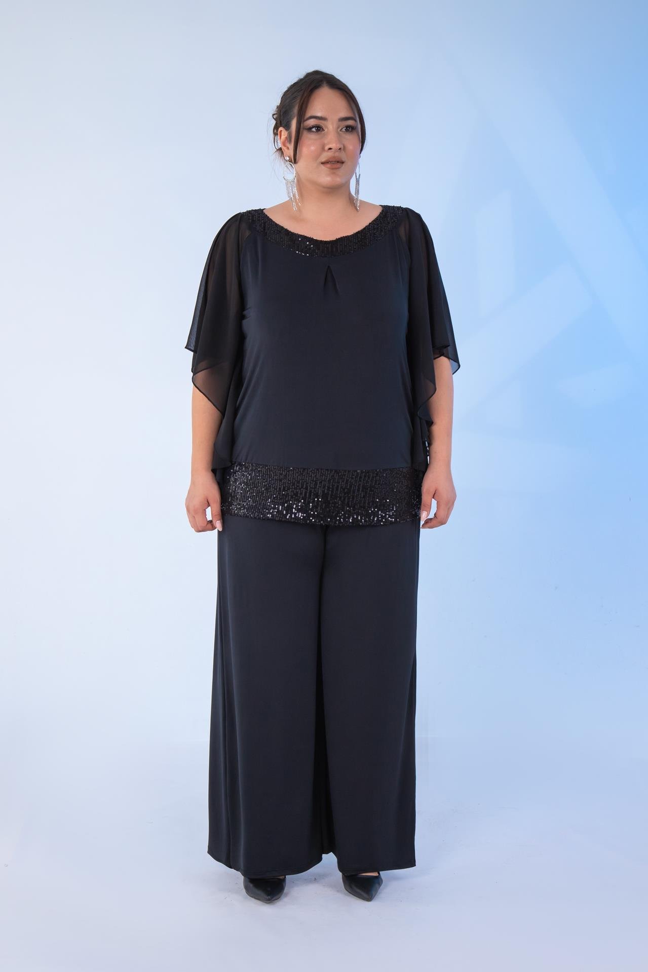 Büyük Beden 122116 Pul Payetli 2*li Takım Siyah