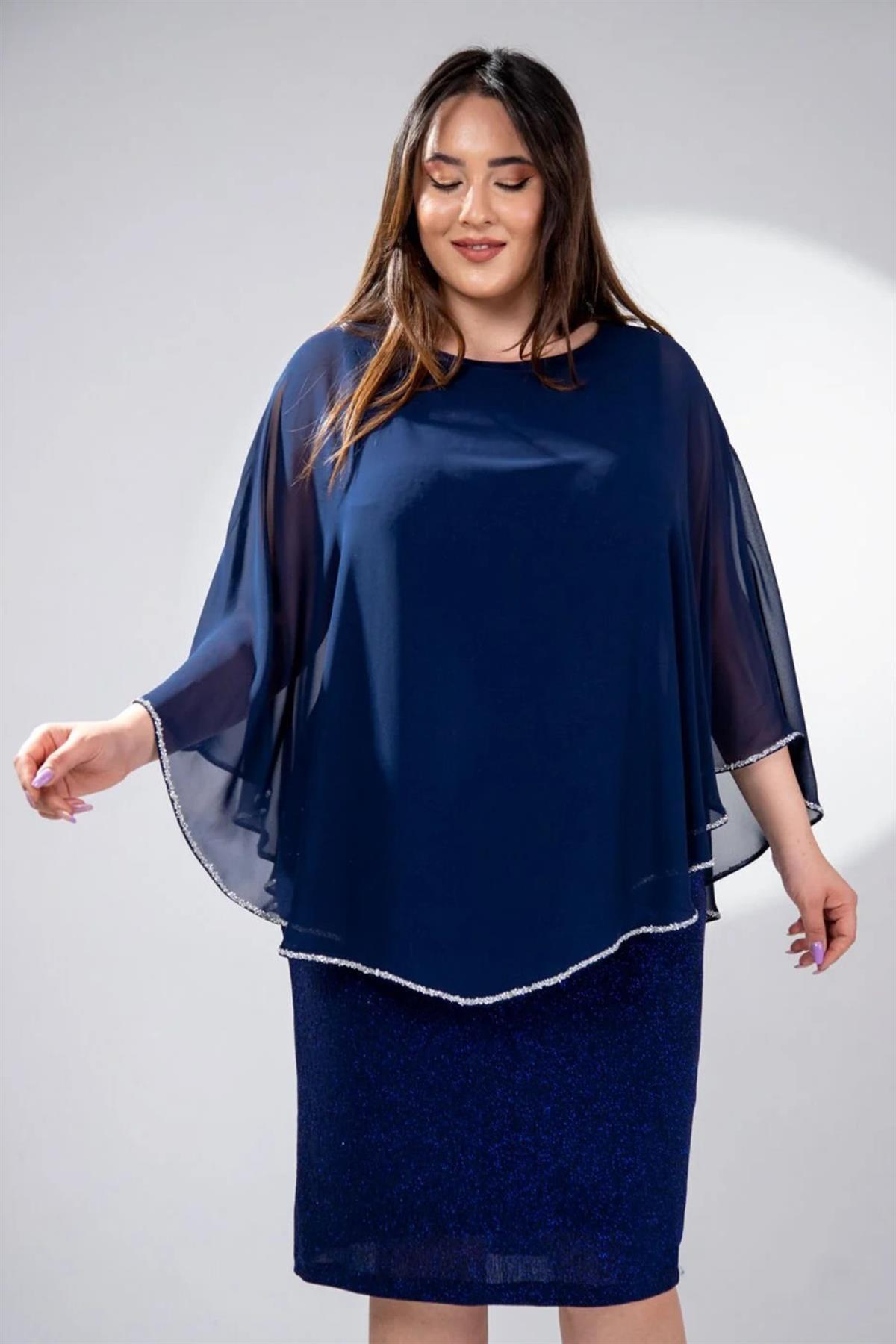 Büyük Beden 2424140 Sim Şeritli Abiye Lacivert