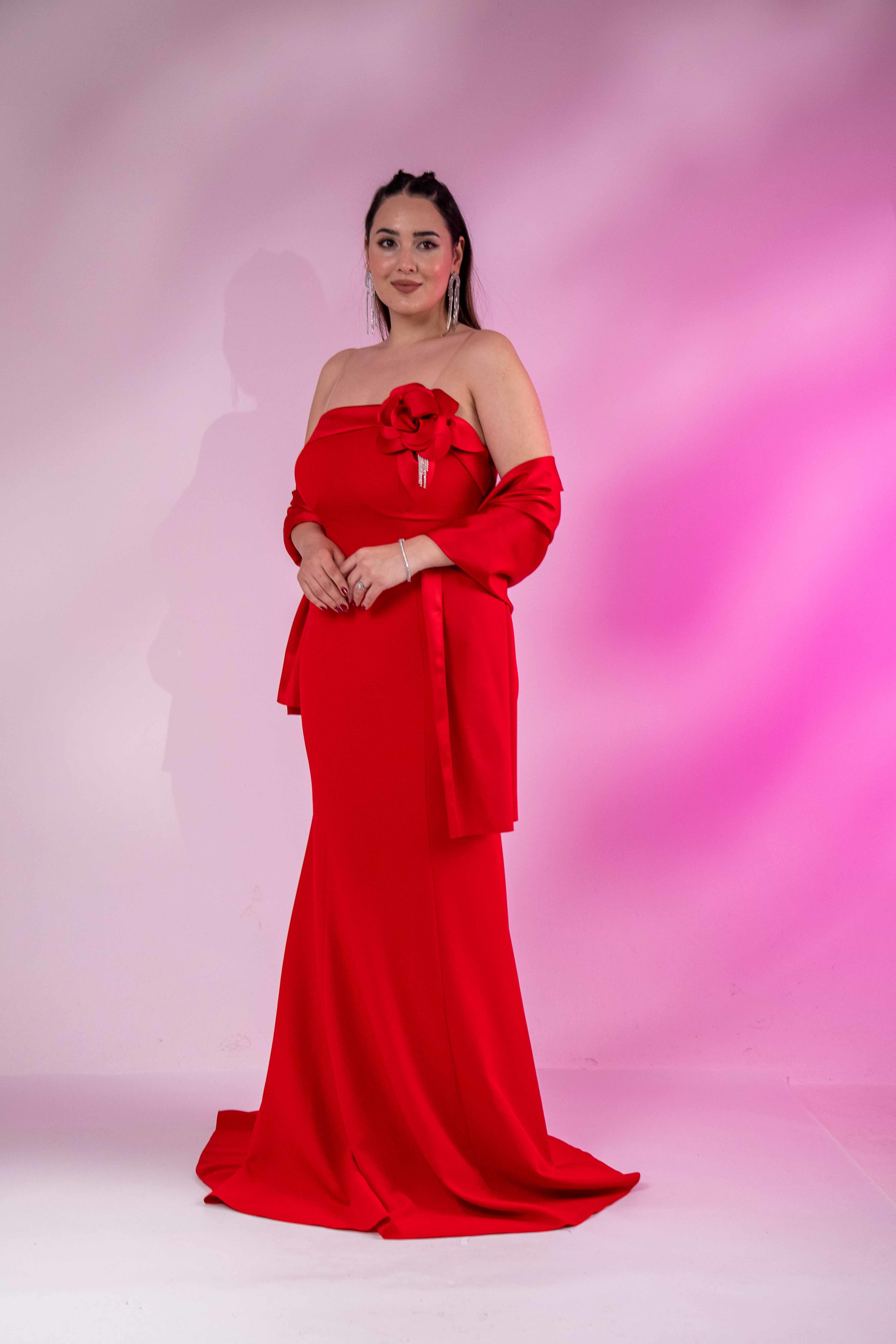 Büyük Beden 2424732 Çiçek Detaylı Biye Kırmızı