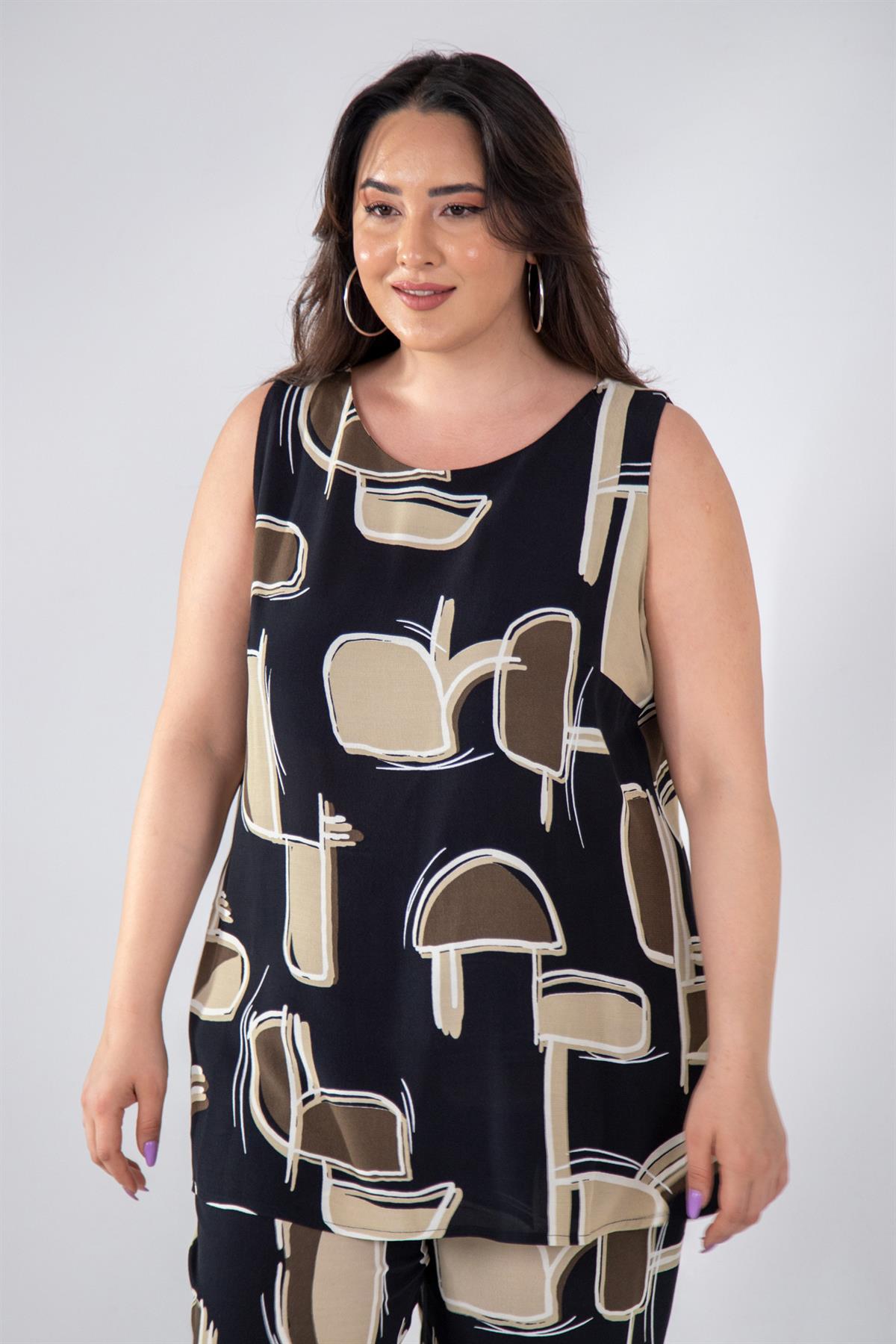 Büyük Beden 333209 Desenli Takım Siyah