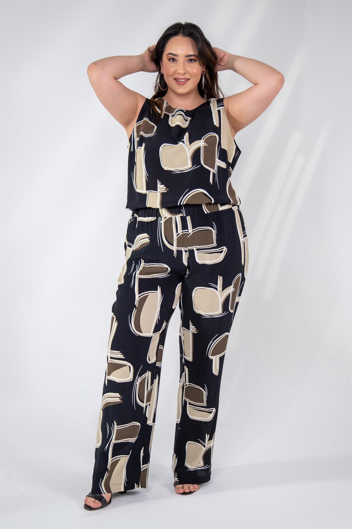 Büyük Beden 333209 Desenli Takım Siyah